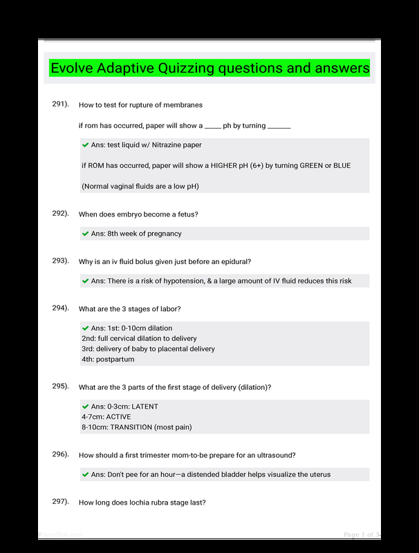 Evolve Adaptive Quizzing Questions And Answers
