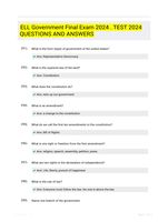 ELL Government Final Exam 2024 . TEST 2024 QUESTIONS AND ANSWERS