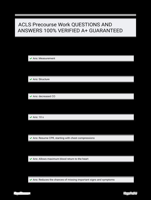 ACLS Precourse Work QUESTIONS AND ANSWERS 100% VERIFIED A+ GUARANTEED