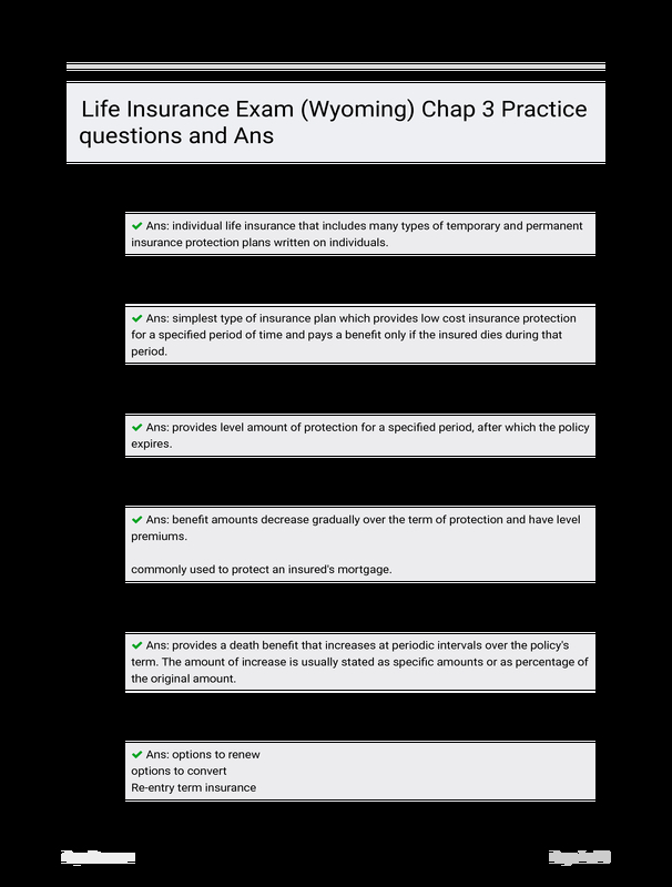 Life Insurance Exam (Wyoming) Chap 3 Practice Questions And Ans