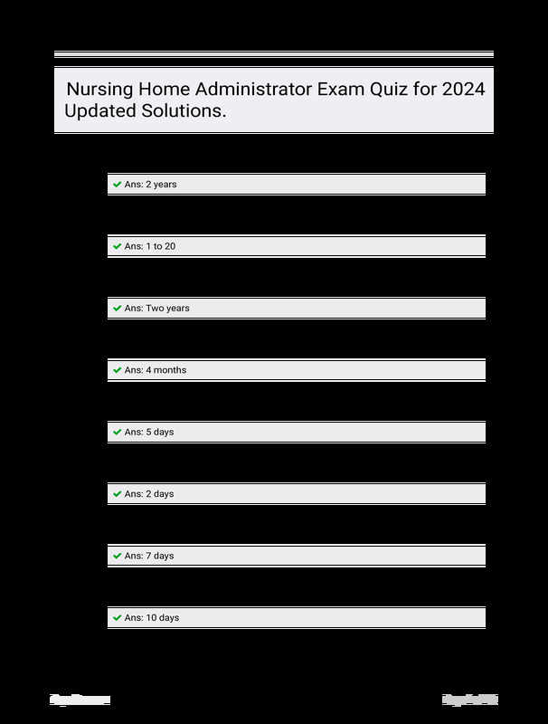 Nursing Home Administrator Exam Quiz For 2024 Updated Solutions.