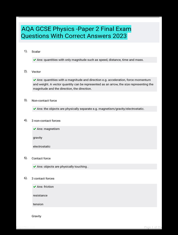 AQA GCSE Physics -Paper 2 Final Exam Questions With Correct Answers 2023