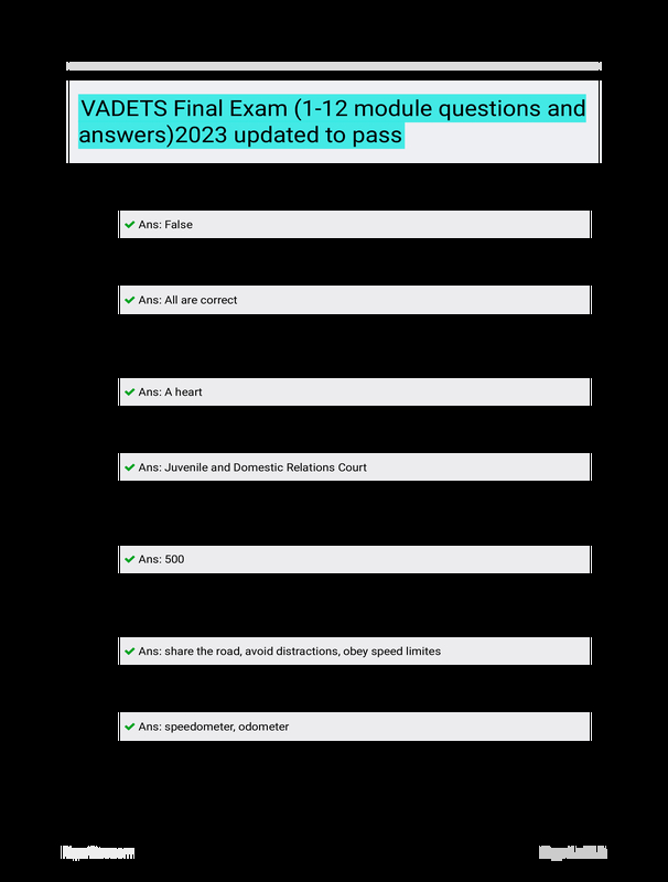 VADETS Final Exam (1-12 Module Questions And Answers)2023 Updated To Pass