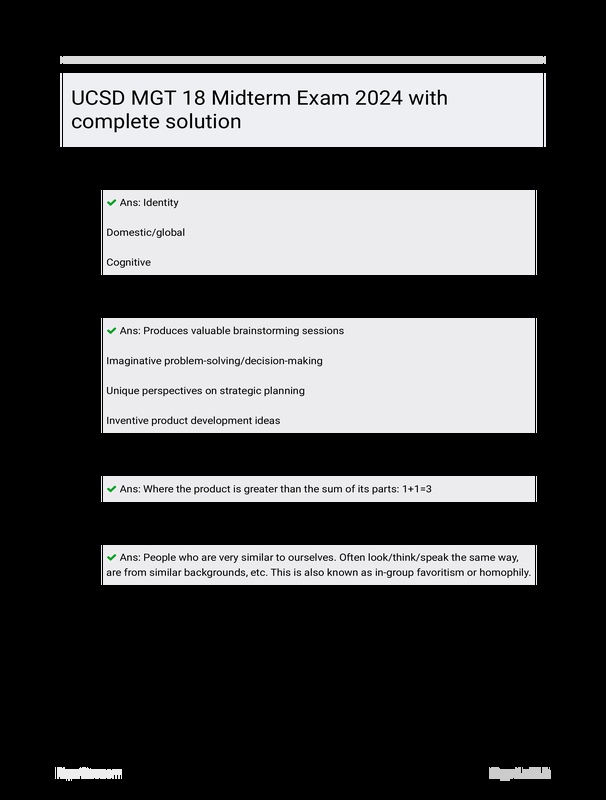 UCSD MGT 18 Midterm Exam 2024 With Complete Solution