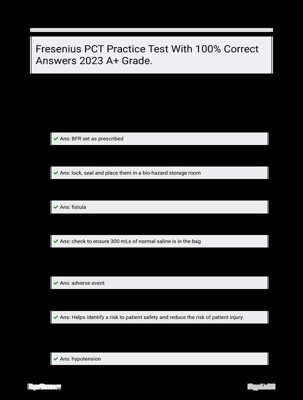 Fresenius PCT Practice Test With 100% Correct Answers 2023 A+ Grade.