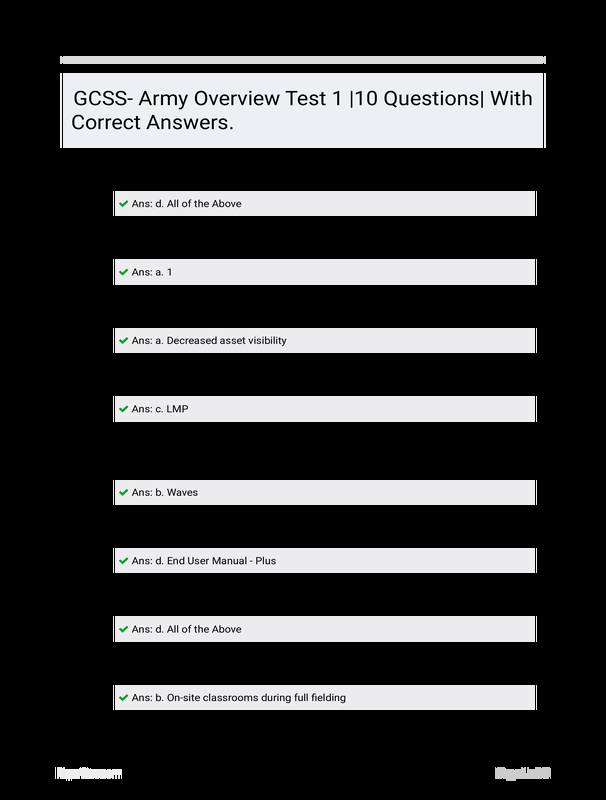 GCSS- Army Overview Test 1 |10 Questions| With Correct Answers.