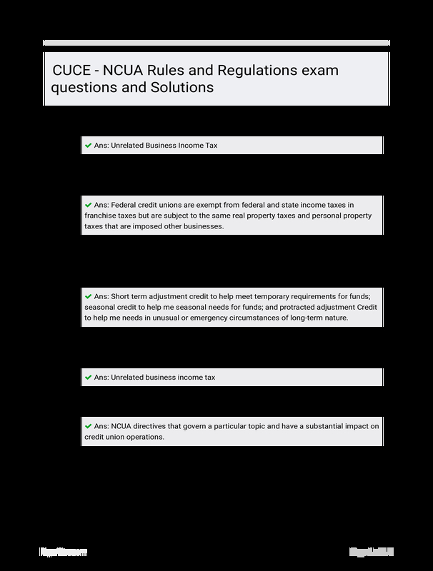 CUCE - NCUA Rules And Regulations Exam Questions And Solutions