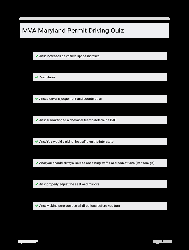 MVA Maryland Permit Driving Quiz