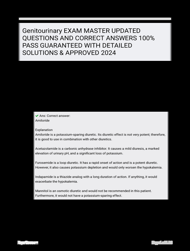 Genitourinary EXAM MASTER UPDATED QUESTIONS AND CORRECT ANSWERS 100% ...