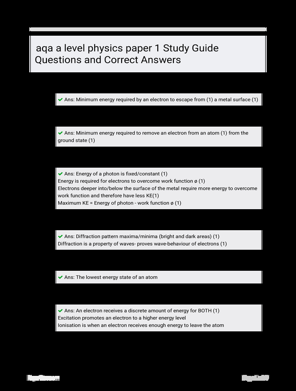 Aqa A Level Physics Paper 1 Study Guide Questions And Correct Answers
