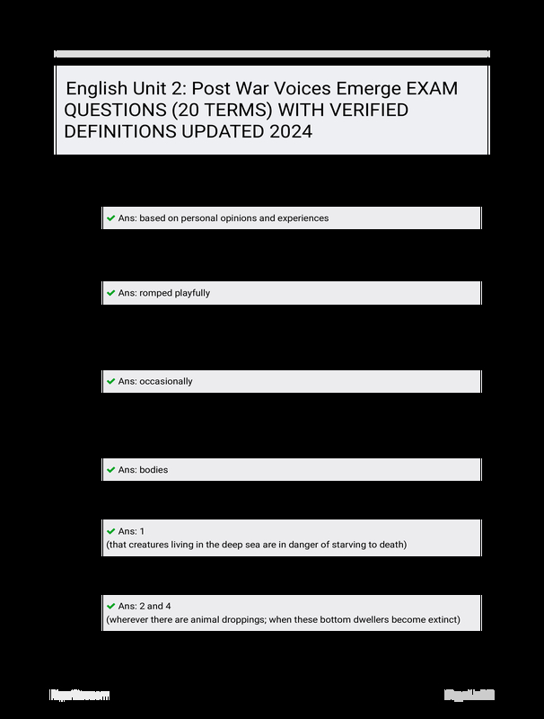 English Unit 2: Post War Voices Emerge EXAM QUESTIONS (20 TERMS) WITH ...