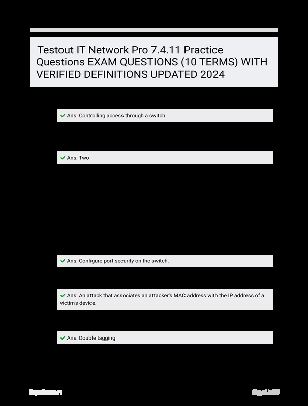 Testout IT Network Pro 7.4.11 Practice Questions EXAM QUESTIONS (10 ...
