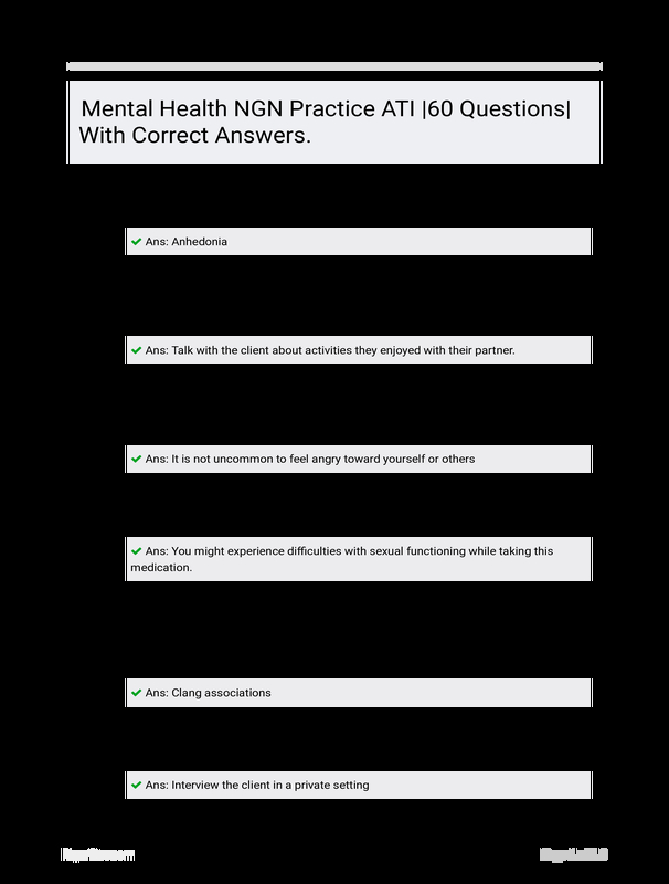 Mental Health NGN Practice ATI |60 Questions| With Correct Answers.