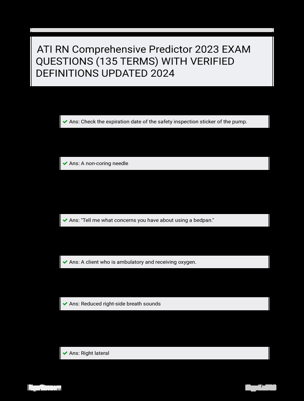 ATI RN Comprehensive Predictor 2023 EXAM QUESTIONS (135 TERMS) WITH ...