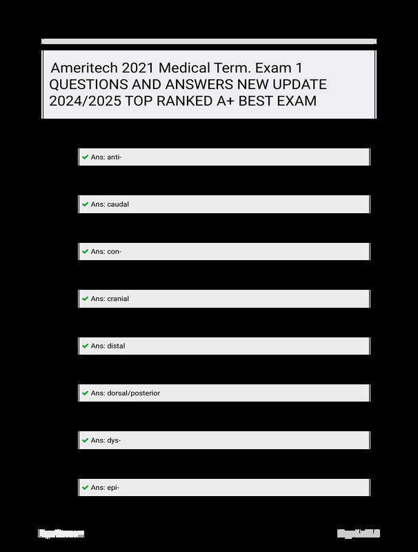 Ameritech 2021 Medical Term. Exam 1 QUESTIONS AND ANSWERS NEW UPDATE 2024/2025 TOP RANKED A+ ...