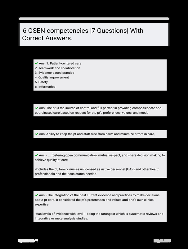 6 QSEN Competencies |7 Questions| With Correct Answers.