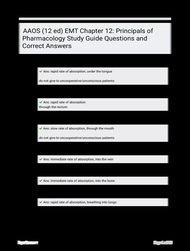 AAOS (12 Ed) EMT Chapter 12: Principals Of Pharmacology Study Guide ...