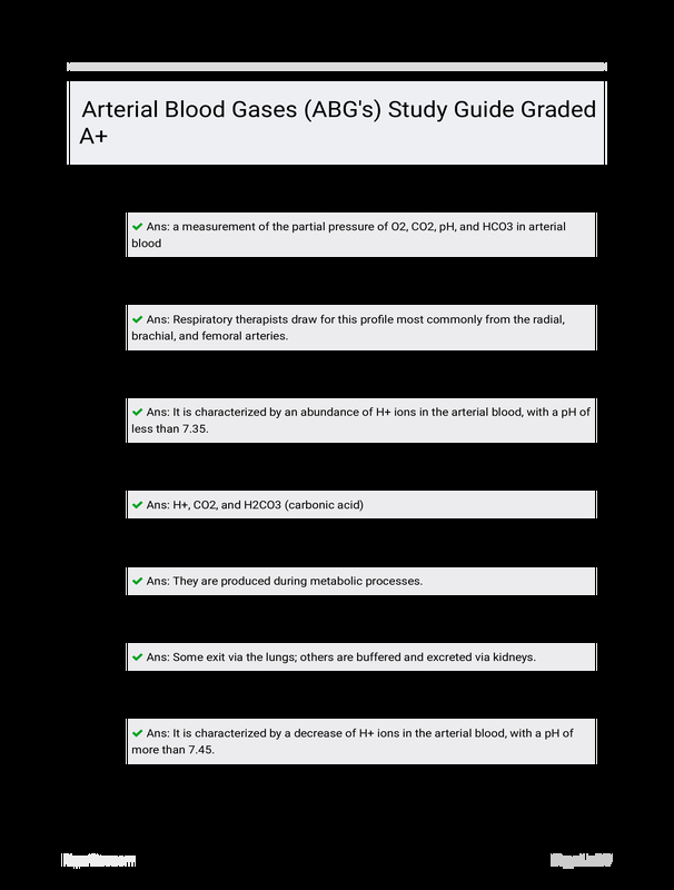 Arterial Blood Gases (ABG's) Study Guide Graded A+