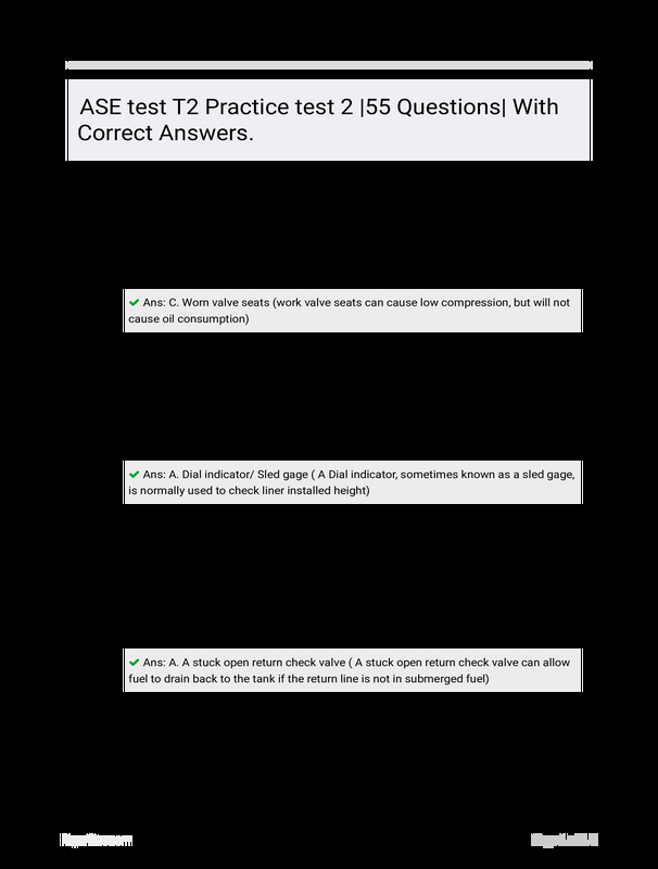 ASE Test T2 Practice Test 2 |55 Questions| With Correct Answers.
