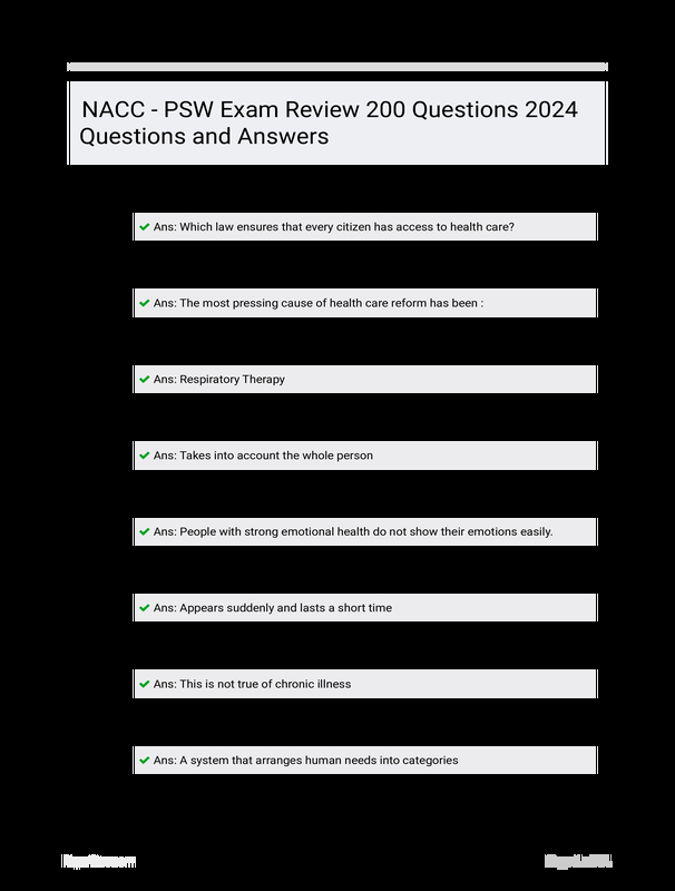 NACC - PSW Exam Review 200 Questions 2024 Questions And Answers