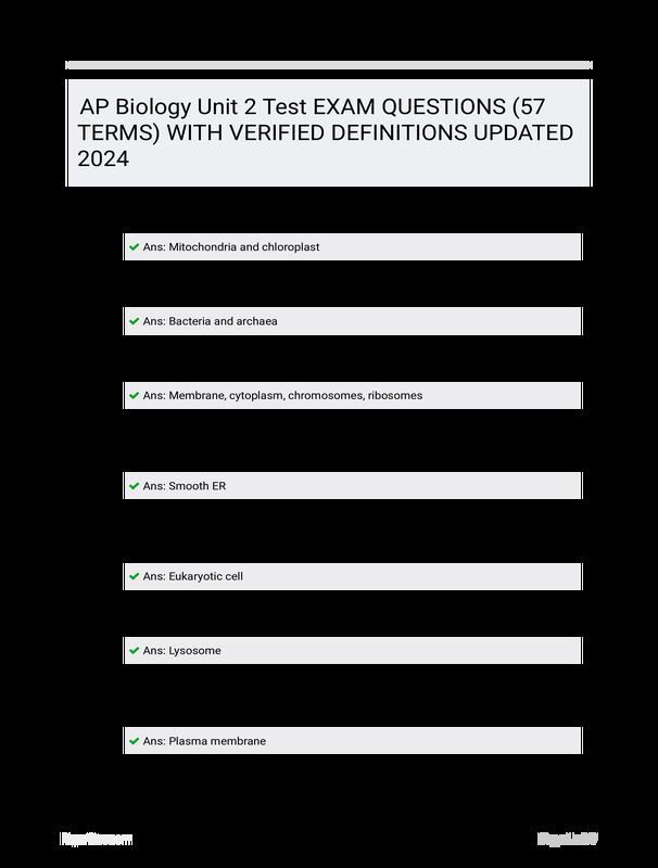 AP Biology Unit 2 Test EXAM QUESTIONS (57 TERMS) WITH VERIFIED ...