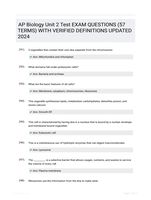 AP Biology Unit 2 Test EXAM QUESTIONS (57 TERMS) WITH VERIFIED ...