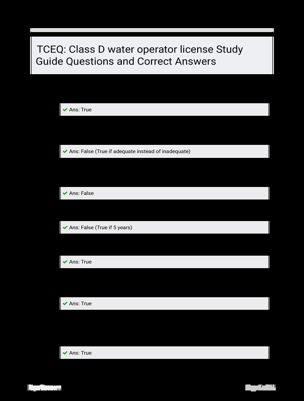TCEQ: Class D Water Operator License Study Guide Questions And Correct ...