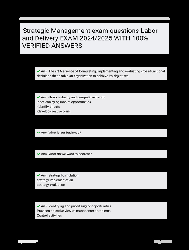 Strategic Management Exam Questions Labor And Delivery EXAM 2024/2025 ...