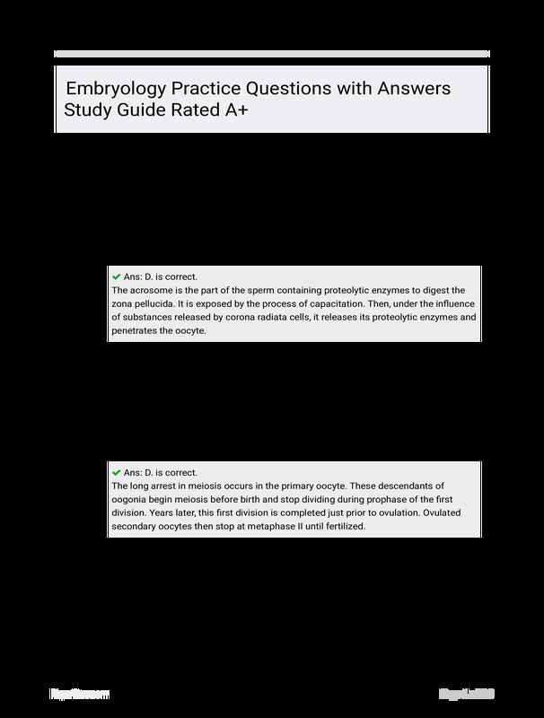 Embryology Practice Questions With Answers Study Guide Rated A+