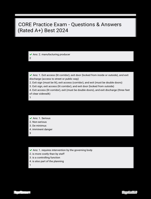 CORE Practice Exam - Questions & Answers (Rated A+) Best 2024