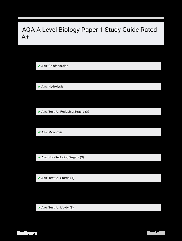 AQA A Level Biology Paper 1 Study Guide Rated A+