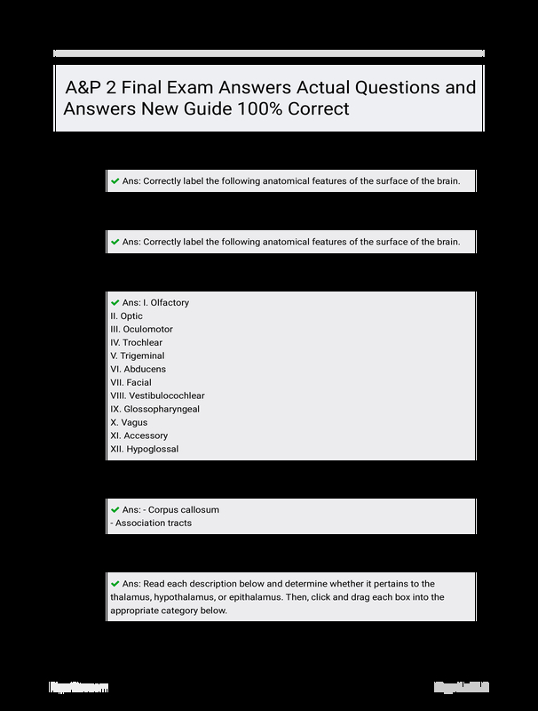 A&P 2 Final Exam Answers Actual Questions And Answers New Guide 100% ...