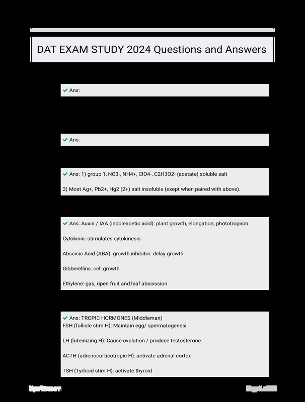 DAT EXAM STUDY 2024 Questions And Answers