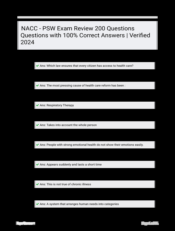 NACC - PSW Exam Review 200 Questions Questions With 100% Correct ...