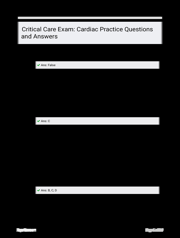 Critical Care Exam: Cardiac Practice Questions And Answers