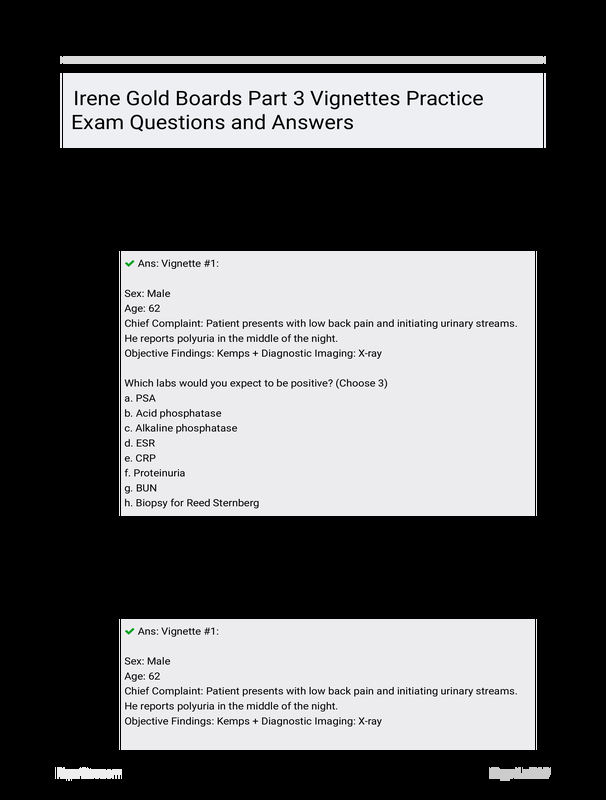 Irene Gold Boards Part 3 Vignettes Practice Exam Questions And Answers