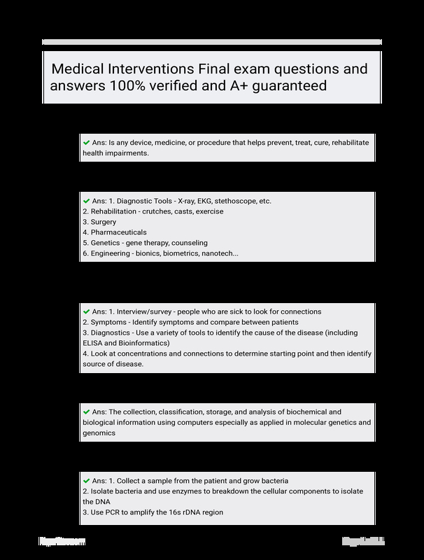 Medical Interventions Final Exam Questions And Answers 100% Verified ...