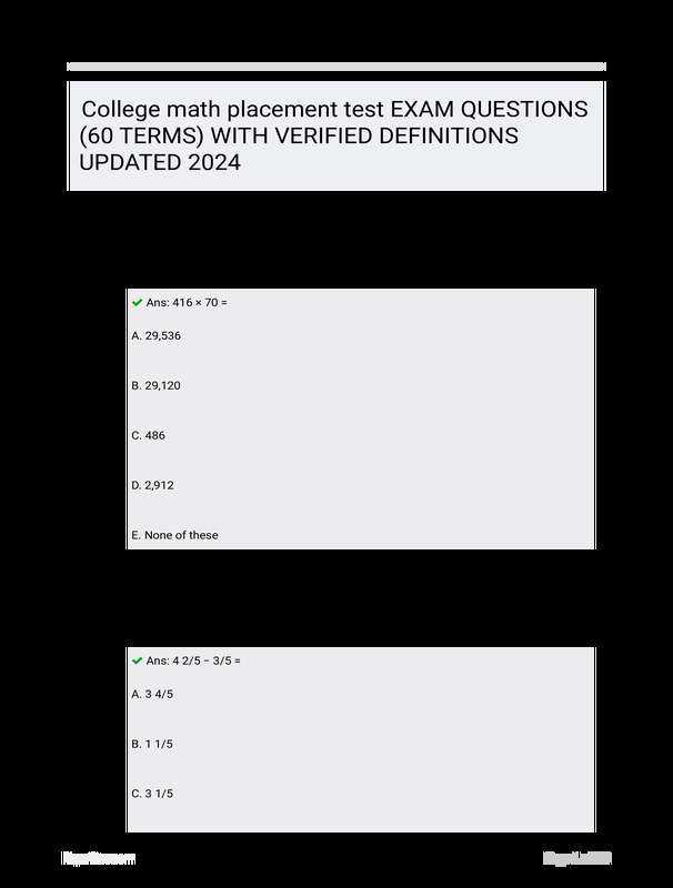 College Math Placement Test EXAM QUESTIONS (60 TERMS) WITH VERIFIED ...