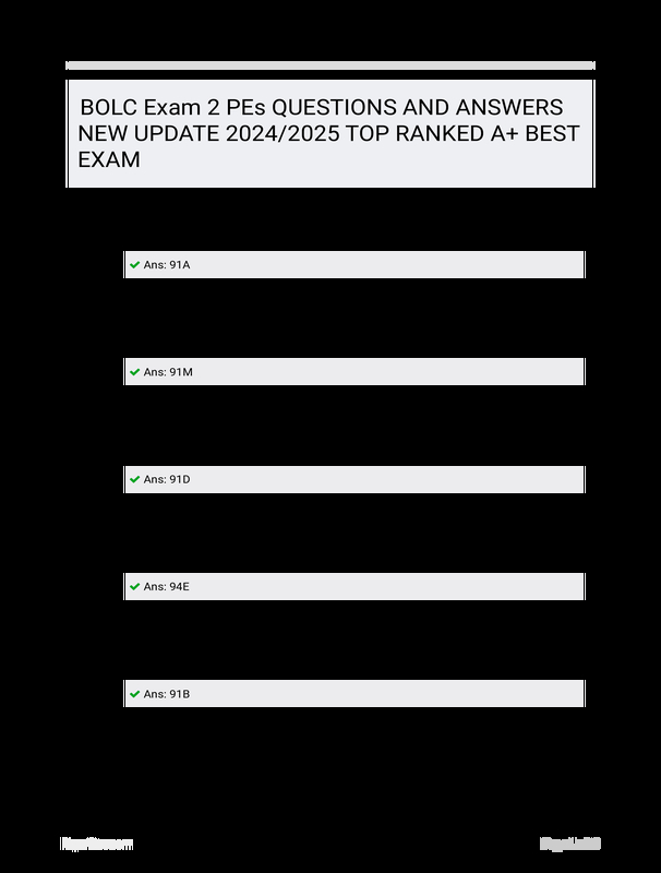 BOLC Exam 2 PEs QUESTIONS AND ANSWERS NEW UPDATE 2024/2025 TOP RANKED ...