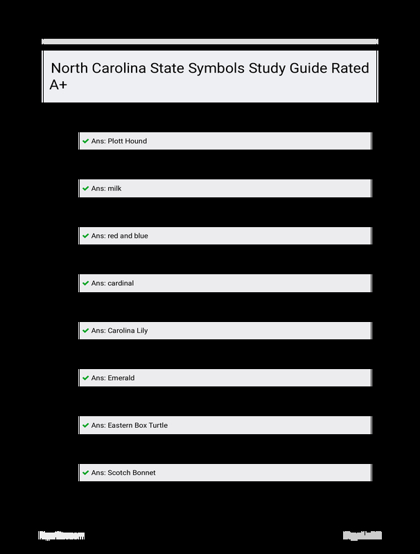 North Carolina State Symbols Study Guide Rated A+