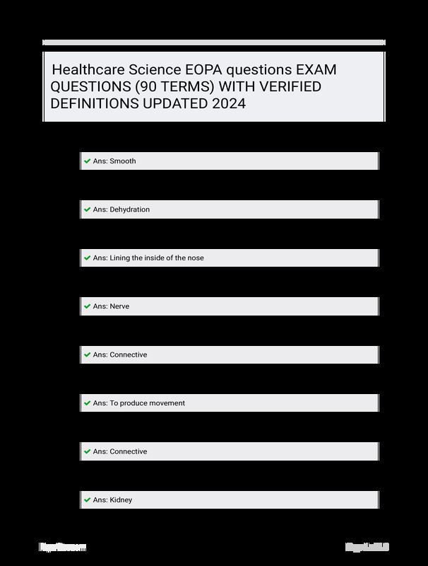Healthcare Science EOPA Questions EXAM QUESTIONS (90 TERMS) WITH ...