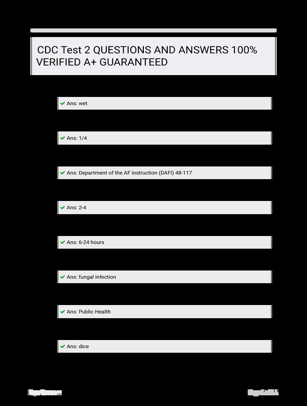 CDC Test 2 QUESTIONS AND ANSWERS 100% VERIFIED A+ GUARANTEED