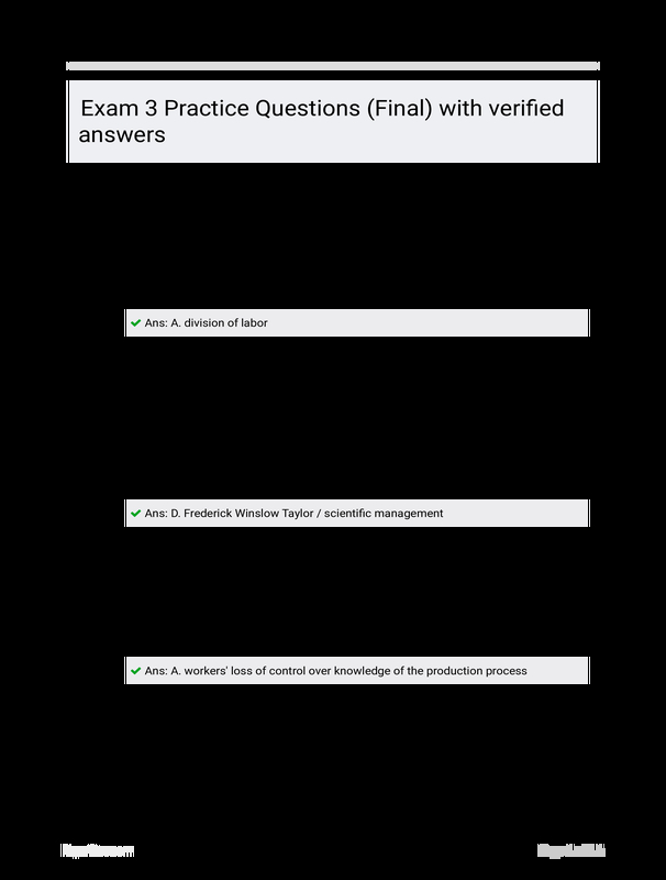 Exam 3 Practice Questions (Final) With Verified Answers