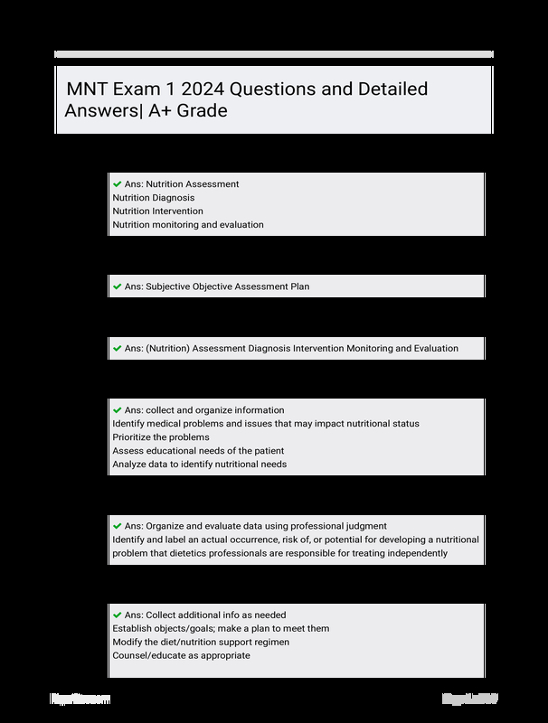 MNT Exam 1 2024 Questions And Detailed Answers| A+ Grade