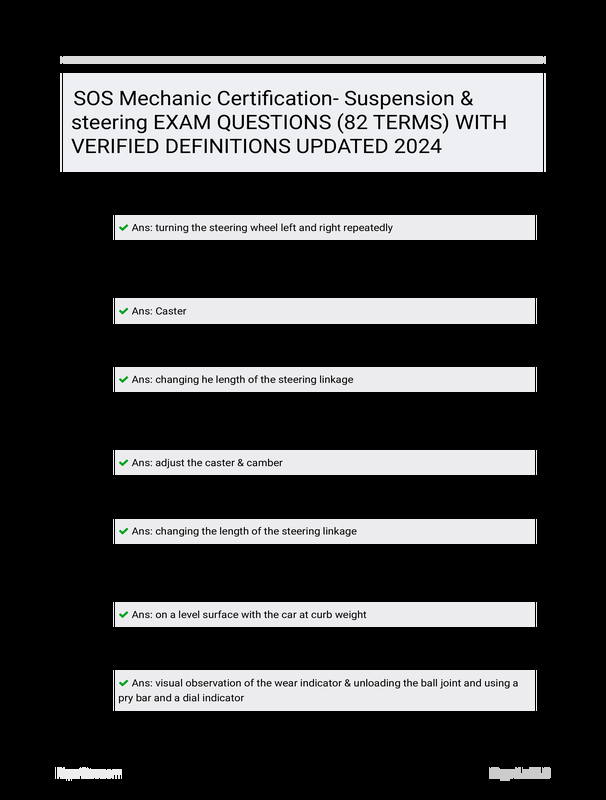 SOS Mechanic Certification- Suspension & Steering EXAM QUESTIONS (82 ...