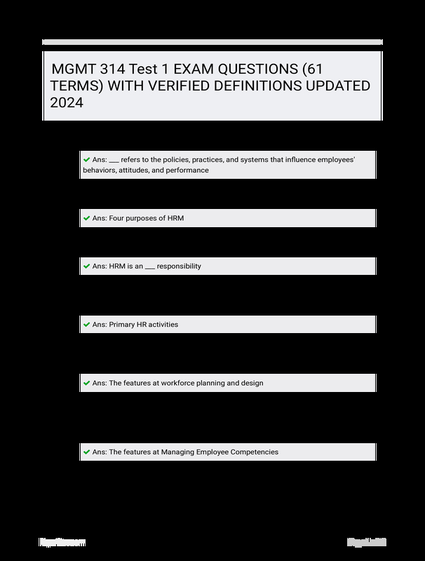 MGMT 314 Test 1 EXAM QUESTIONS (61 TERMS) WITH VERIFIED DEFINITIONS ...