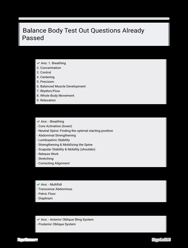 Balance Body Test Out Questions Already Passed
