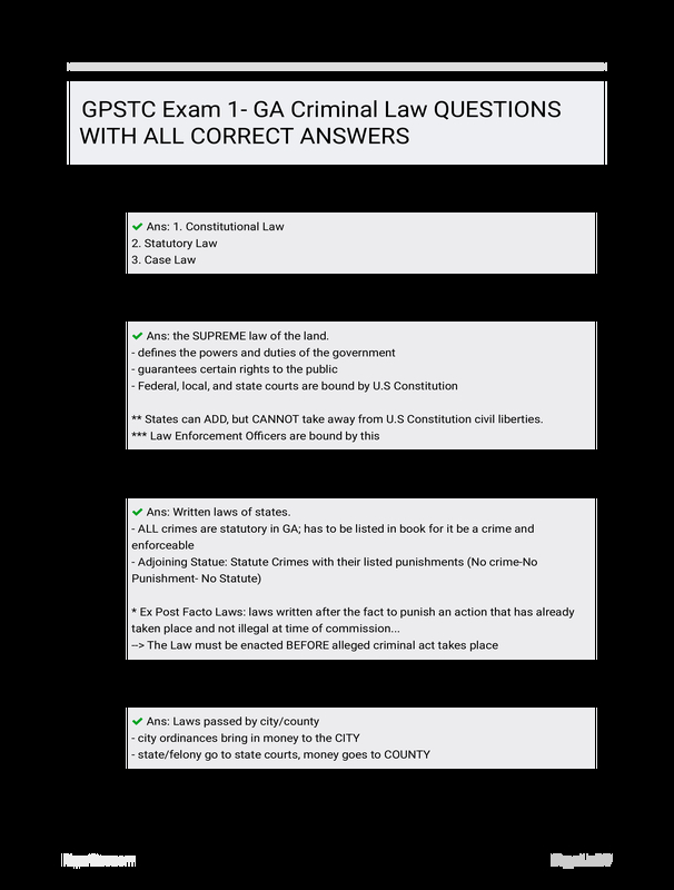 GPSTC Exam 1- GA Criminal Law QUESTIONS WITH ALL CORRECT ANSWERS