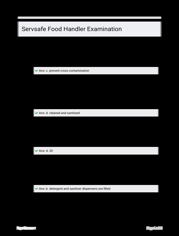 Servsafe Food Handler Examination