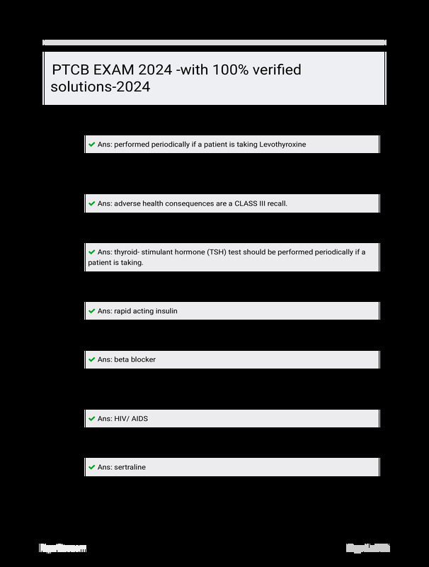 PTCB EXAM 2024 -with 100% Verified Solutions-2024
